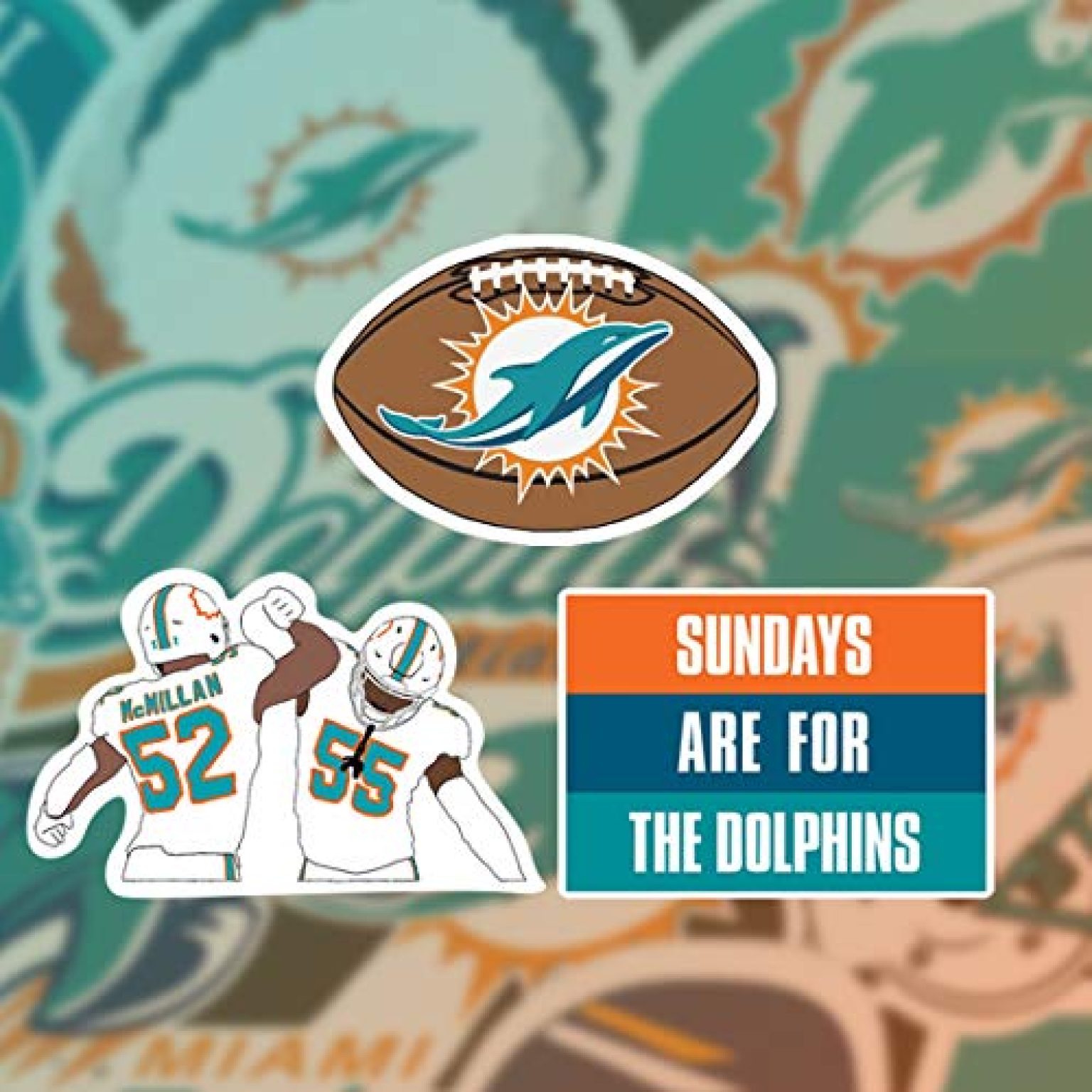 Miami Dolphins Sticker Sheet 32-Piece Set | Sports Hard Hats
