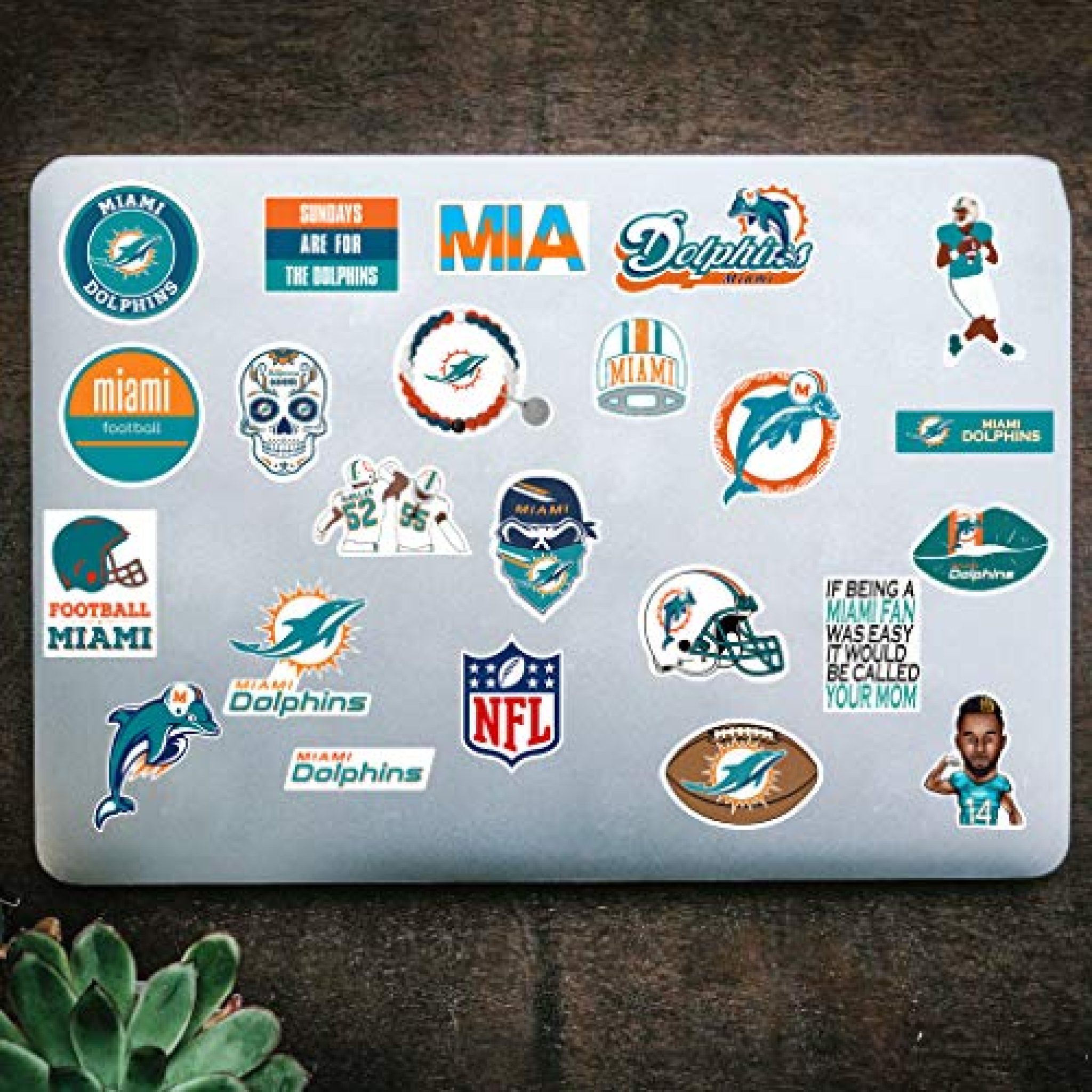 Miami Dolphins Sticker Sheet 32-Piece Set | Sports Hard Hats